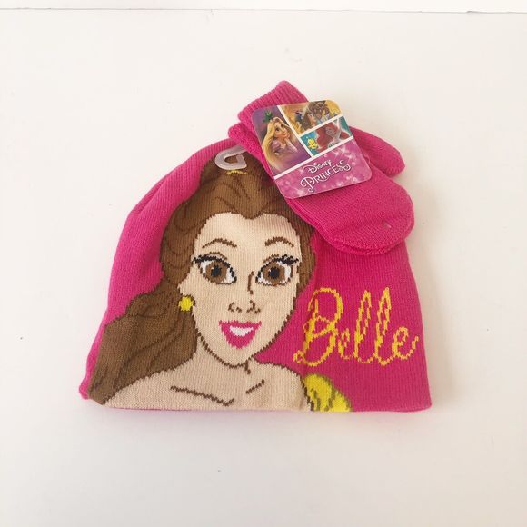 Disney | Accessories | Disney Princess Belle Girls One Size Hat Mittens ...